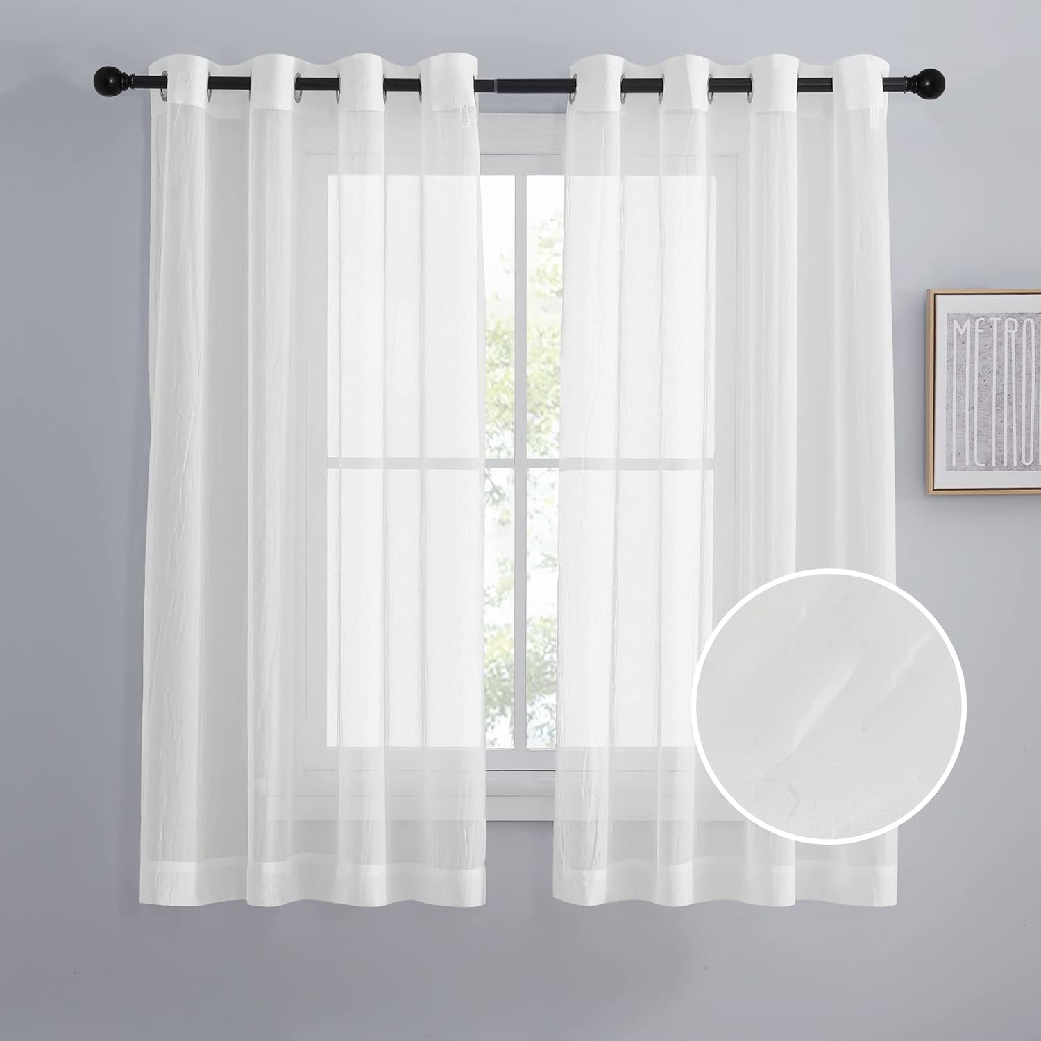 NICETOWN Ivory Sheer Curtains for Bedroom Window, Ring Top Crushed ...