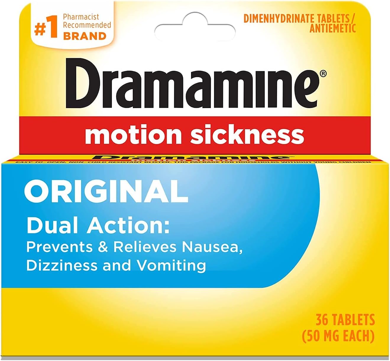 Amazon.com: Dramamine Motion Sickness Relief, Original Formula, 36 ...