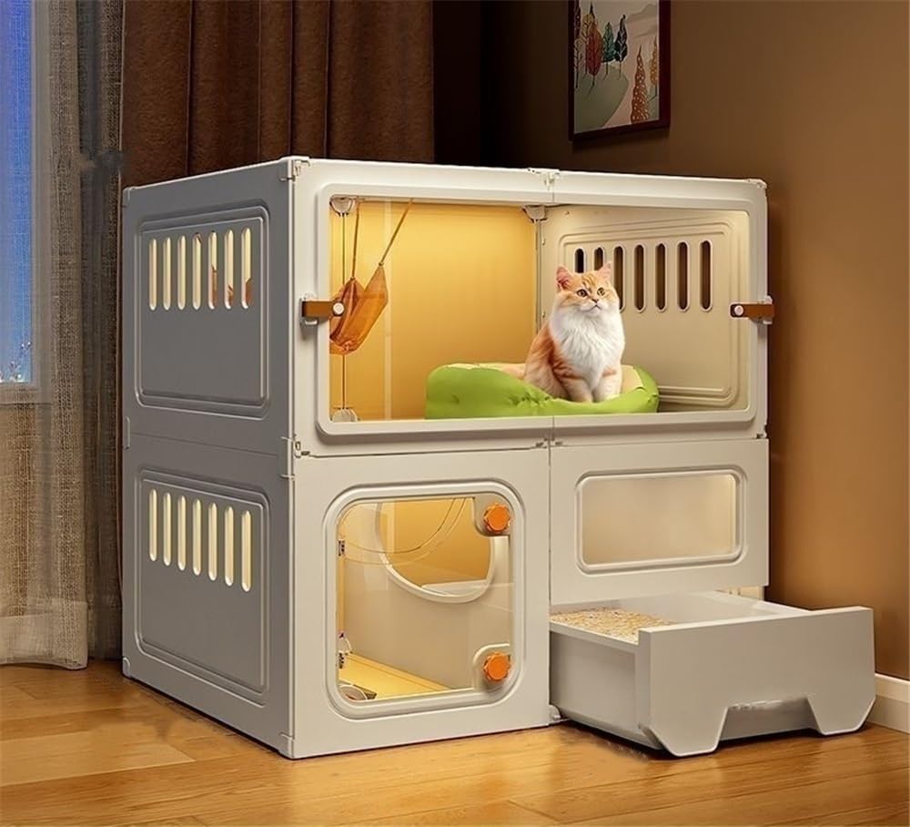 Amazon.com : Large Cat Cage Indoor, Cute Cat House with Cat Litter Box ...