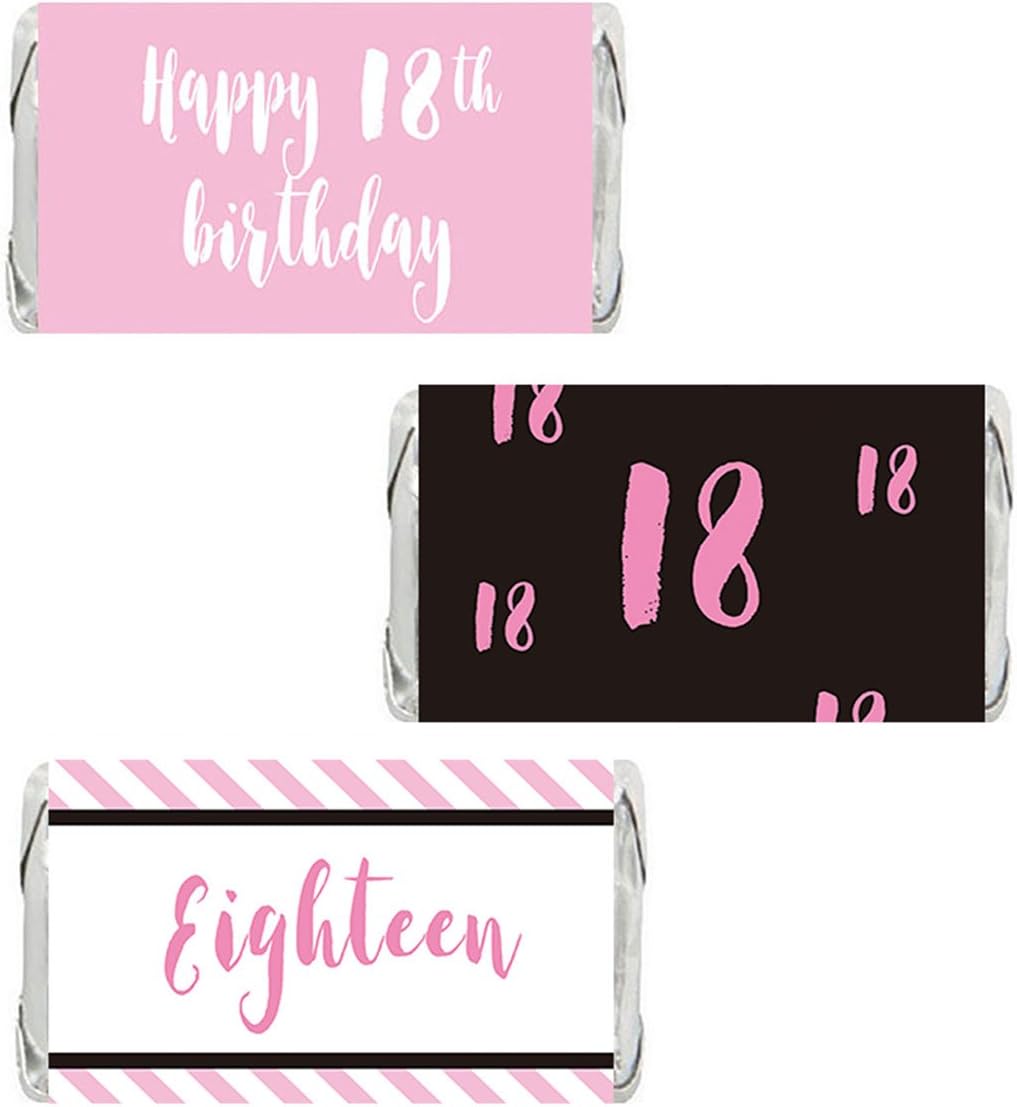Amazon.com: Pink 18th Birthday Miniatures Candy Bar Wrapper Stickers ...