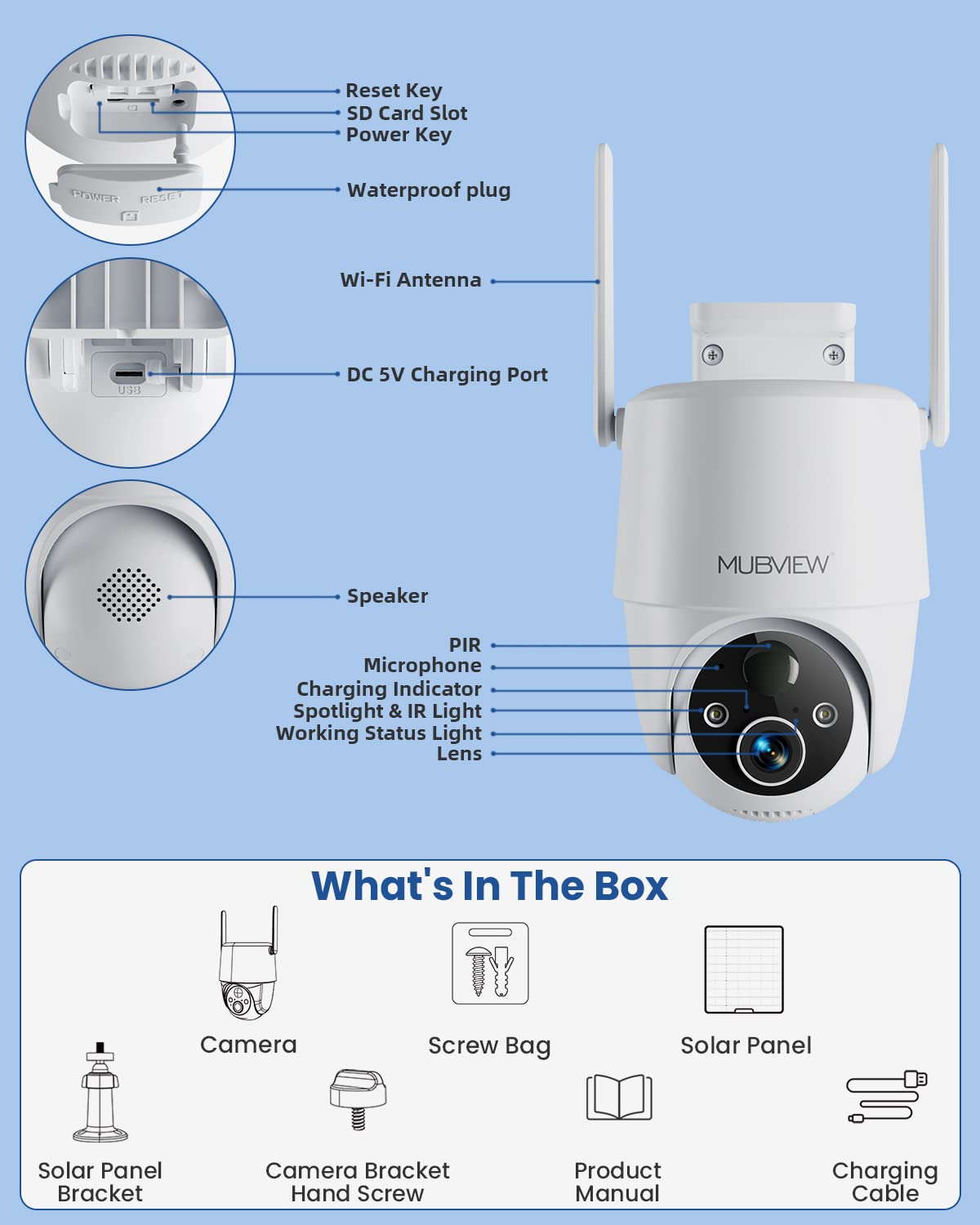 MUBVIEW Solar Security Cameras Wireless Outdoor, 360Â° PTZ Battery ...