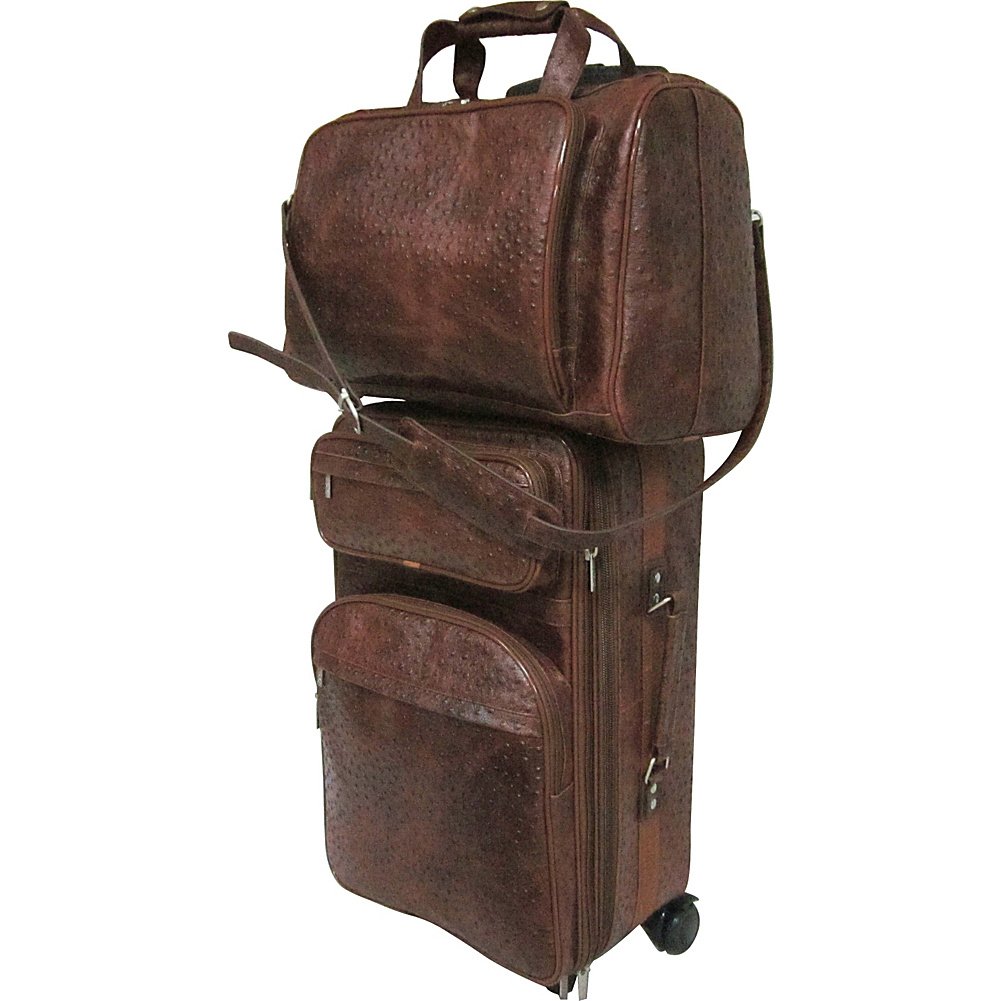 Amazon.com | Amerileather Brown Ostrich Print Leather Two Piece Set ...