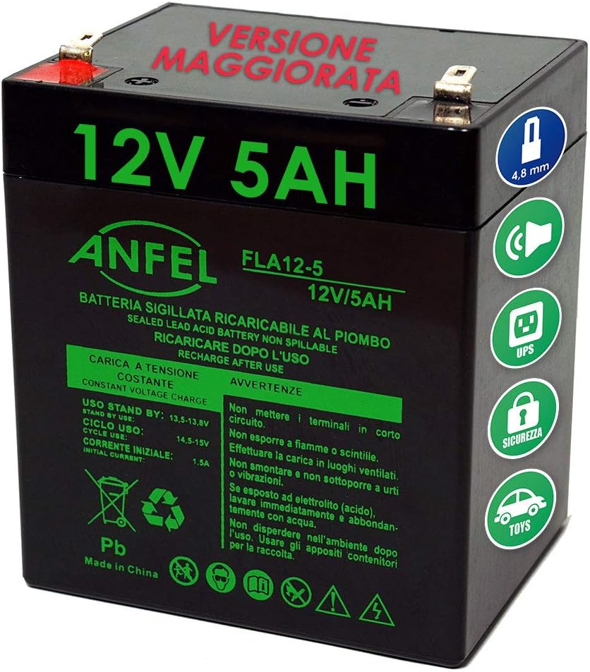VELAMP 23719 Batteria Ricaricabile Piombo, Attacchi Faston F1, 4V, 4,5 ...