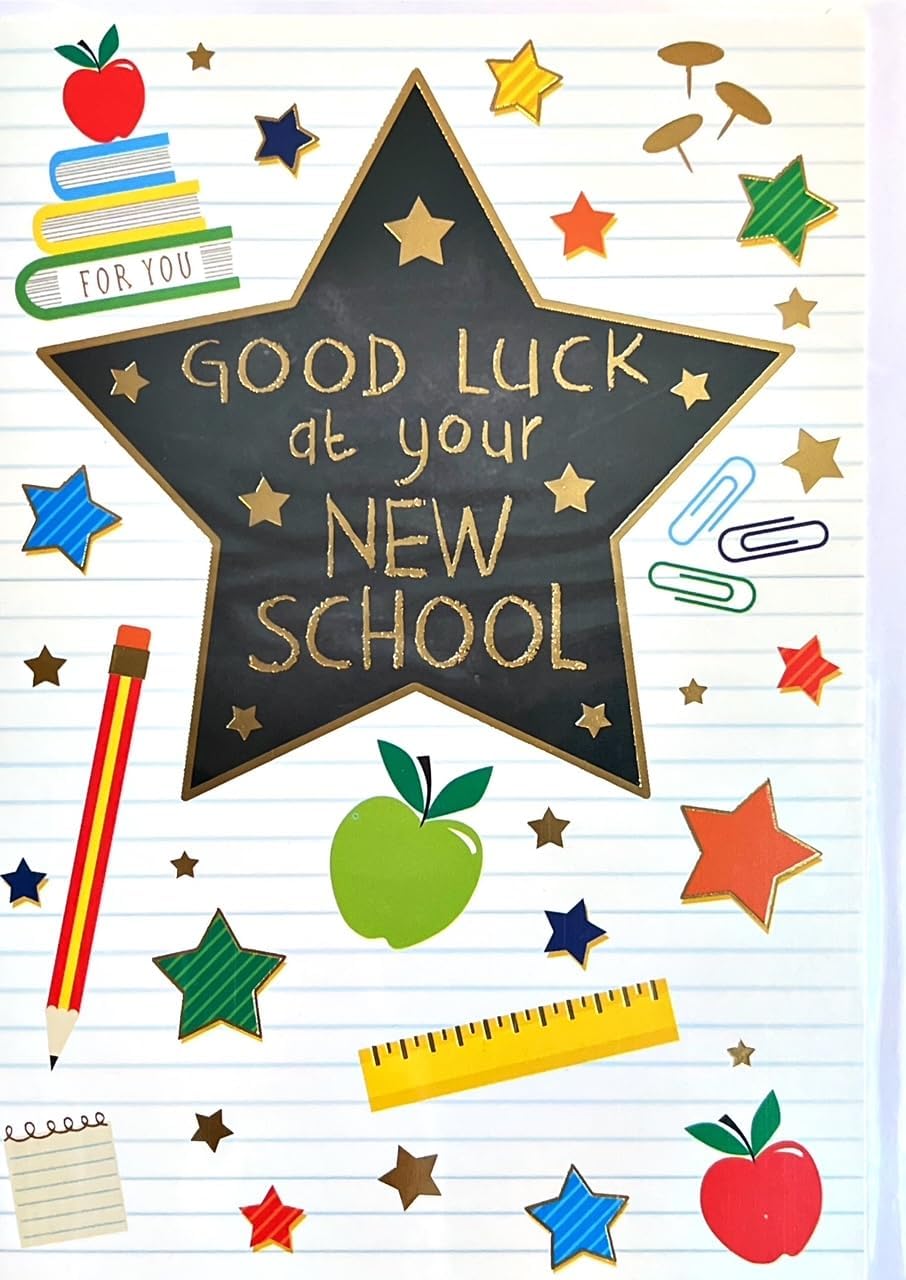 Good Luck ~ New School ~ greeting card : Amazon.co.uk: Stationery ...