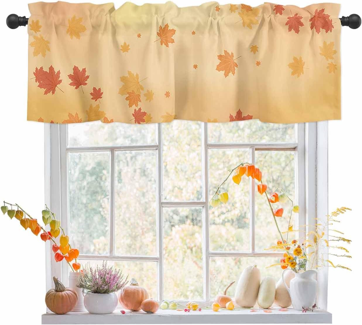 Amazon.com: Fall Curtain Valances for Windows Thanksgiving Maple Leaves ...