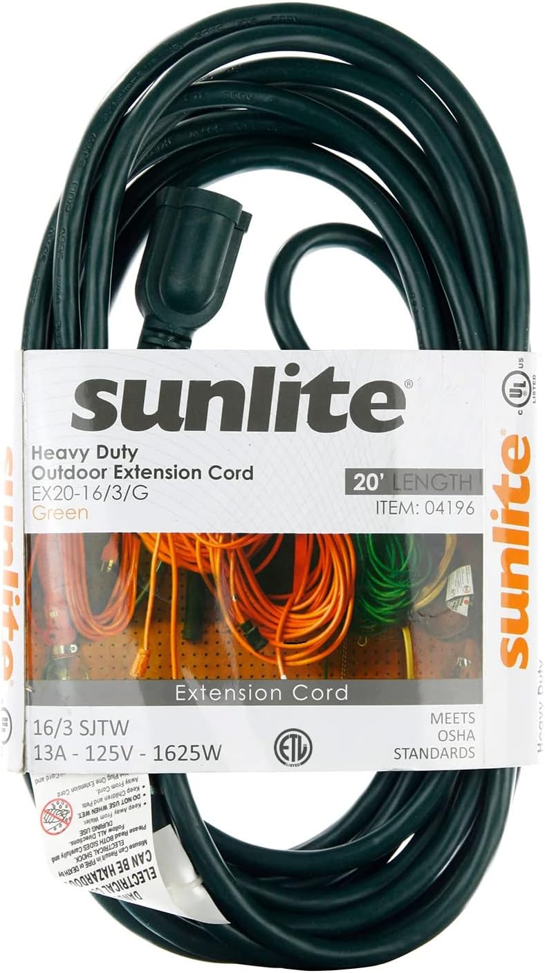 Amazon.com: Sunlite 04196-SU 20-Foot Outdoor Extension Cord Three Prong ...