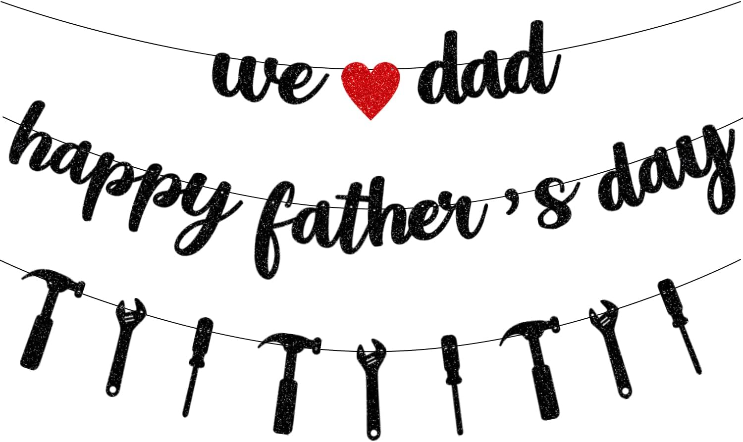 Amazon.com: Black Glittery Happy Fathers Day Banner, We Love Dad Banner ...