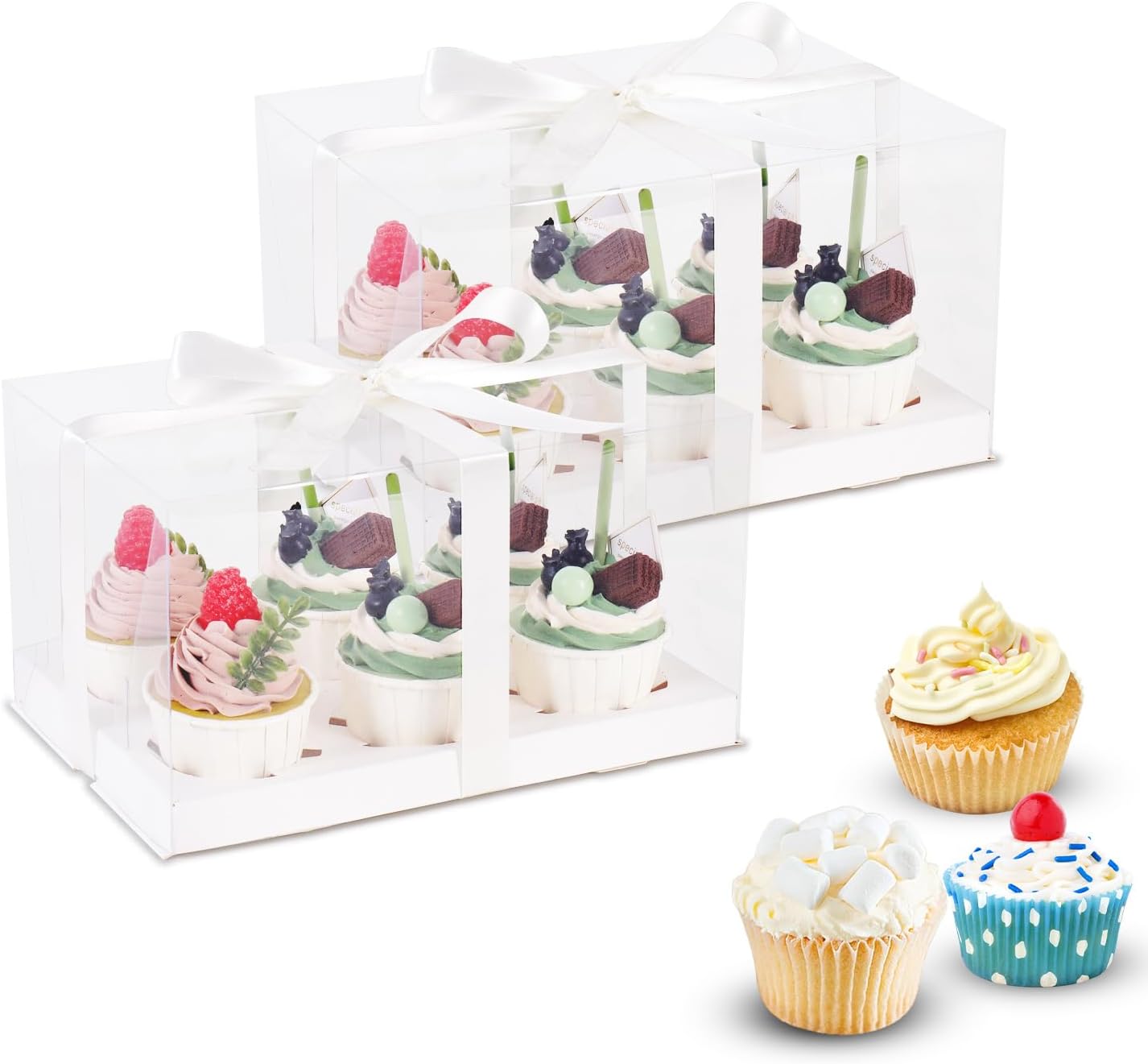 Amazon.com: Cedilis 20 Pack Clear Cupcake Boxes with Gift Ribbon, 4 ...