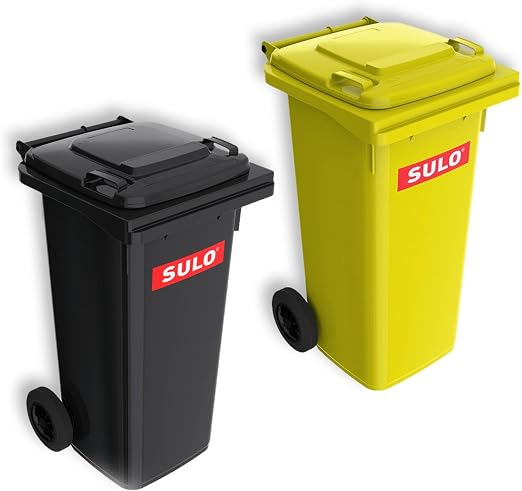 Sulo Lot of 2 wheelie bins 120 L, grey and yellow recycling bin ...