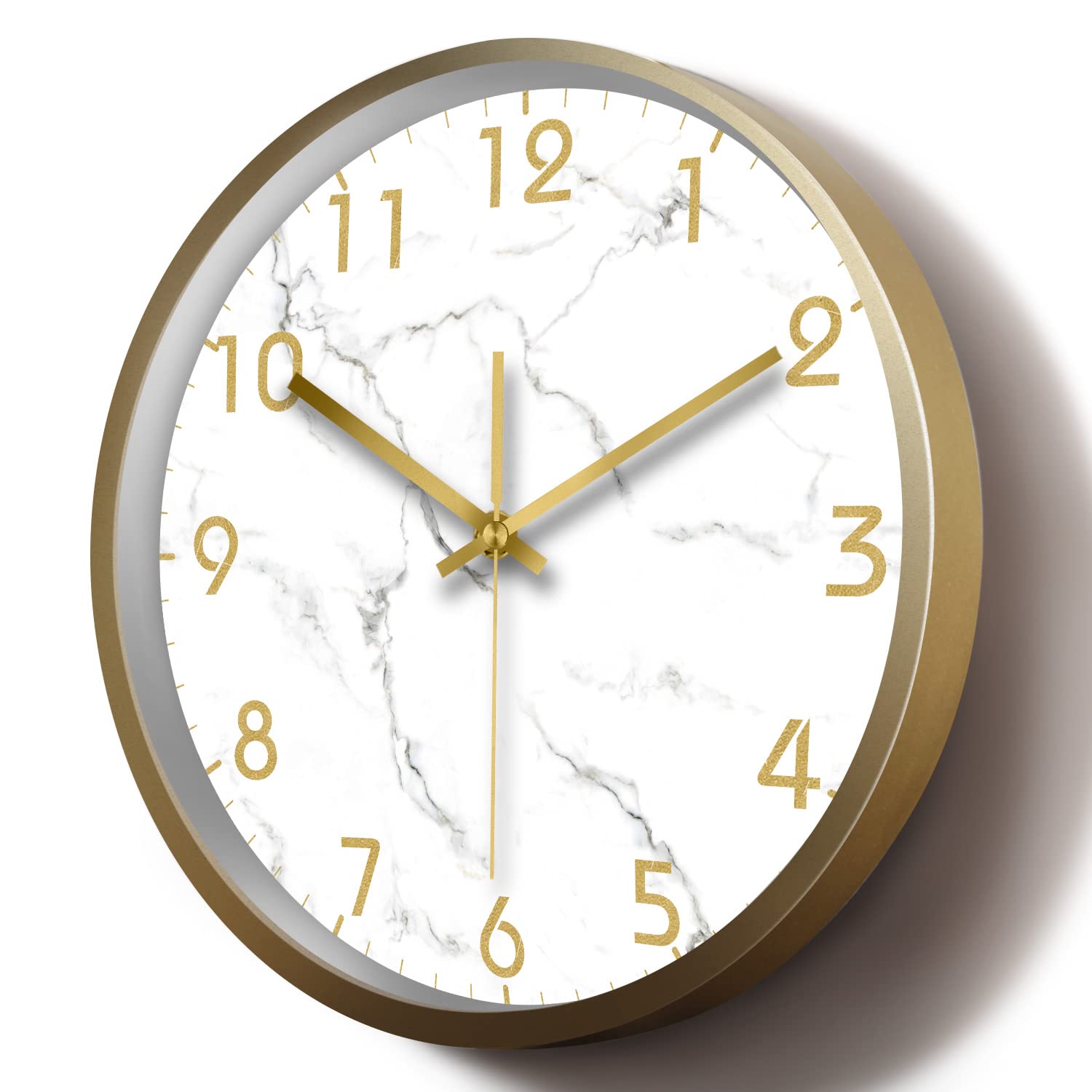 Buy Gold Modern Non-Ticking Clocks Luminous Wall Clock White Marble ...