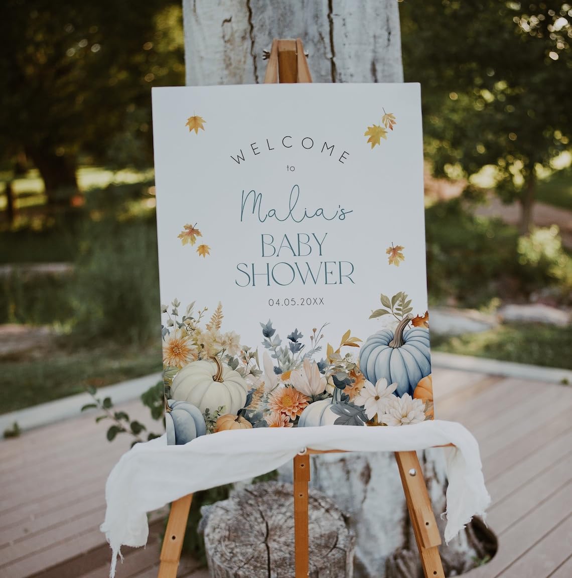 Amazon.com : Editable Baby Shower Sign, Blue Pumpkin Fall Baby Shower ...