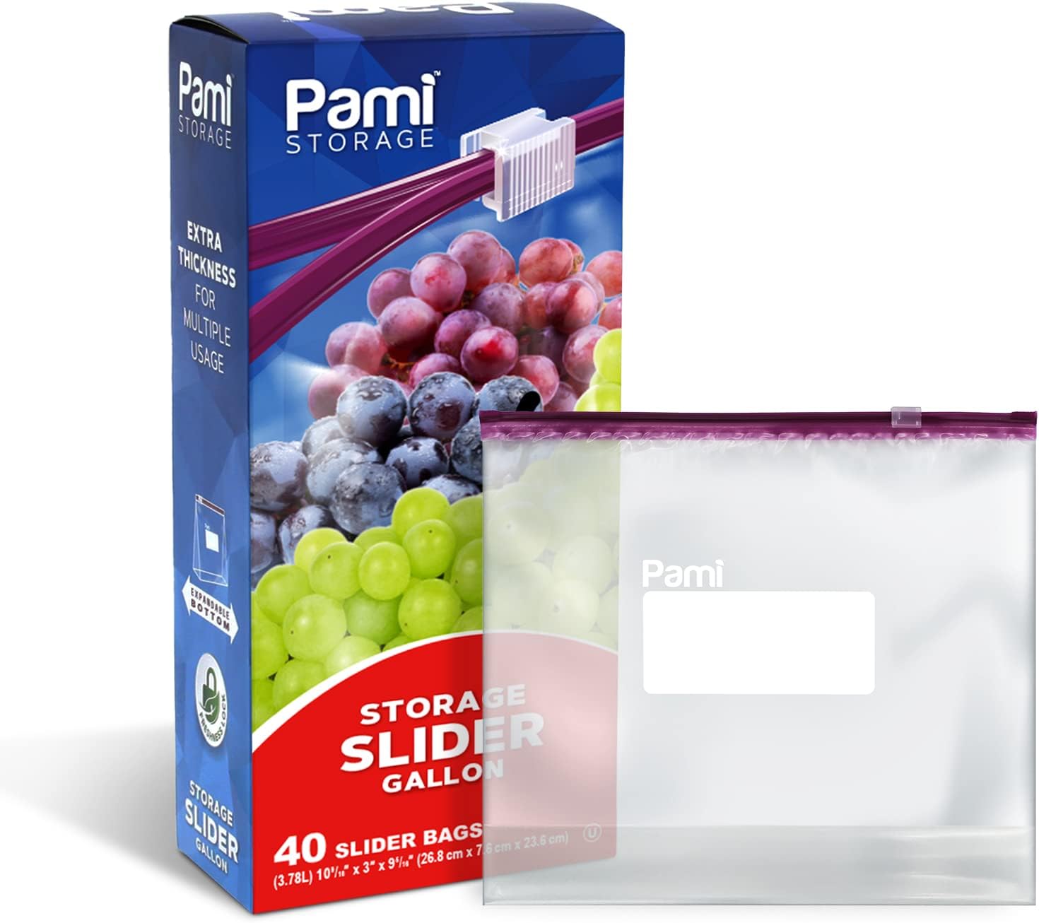 PAMI Food Storage Slider Gallon Bags [40 Pieces] - Leakproof Ziplock ...