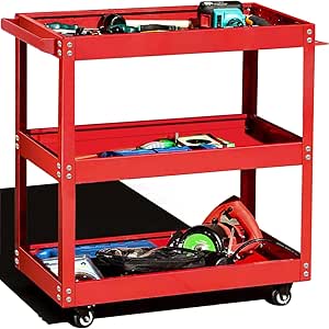 Amazon.com: BRLJUNEO Tool Cart on Wheels, 3 Tier Rolling Mechanic Utility Cart, Heavy Duty Steel ...