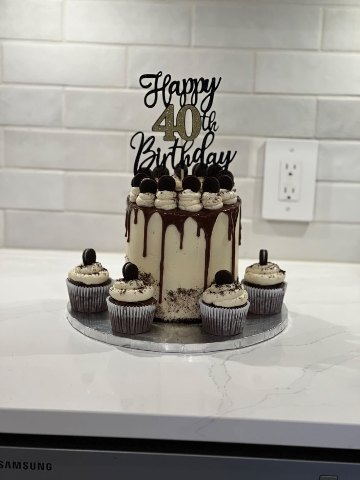 ZHUOWEISM 1 PCS Happy 40th Birthday Cake Topper Black Gold Glitter ...