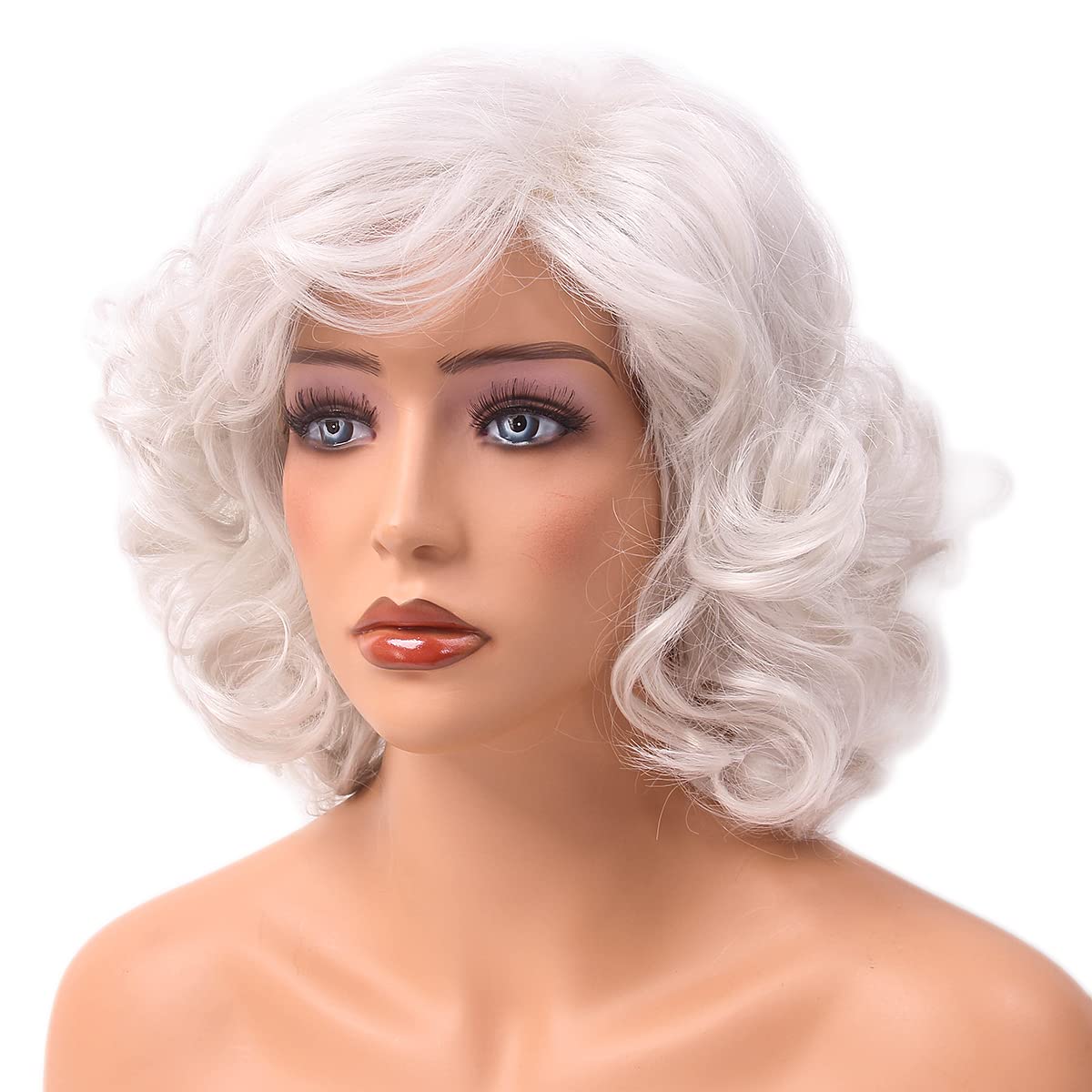 MEDISIFA Silver White Short Curly Wigs for Women Heat Resistant ...