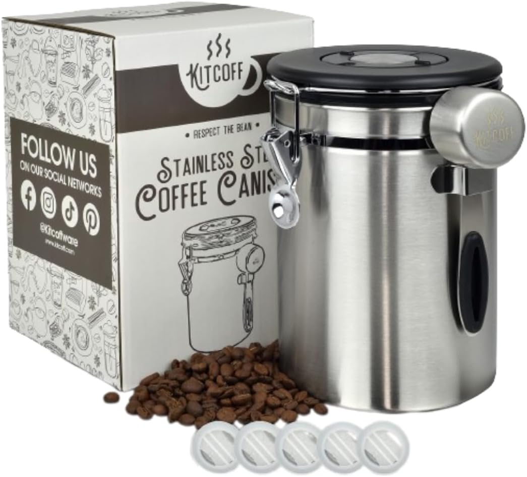 Amazon.com: Kitcoff Coffee Grounds and Beans Container Canister with ...