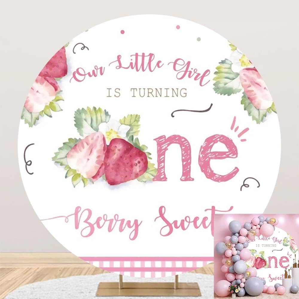 Amazon.com : Strawberry 1st Birthday Round Backdrop Cover 6.5ft Sweet ...