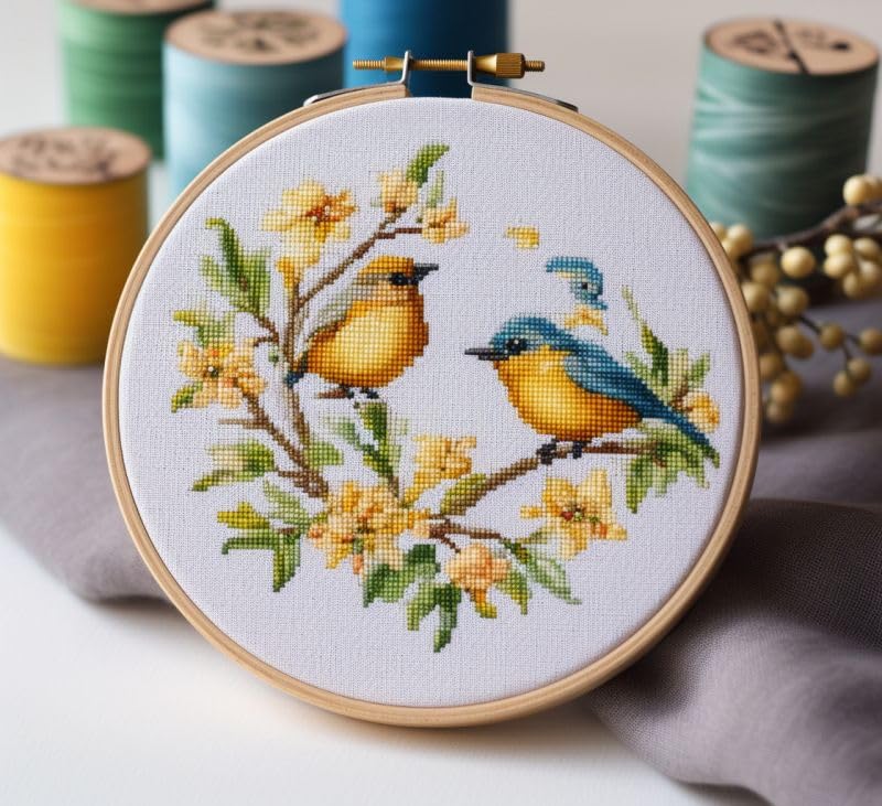 Amazon.com: Blue Birds Cross Stitch Kits with Hoop for Beginners ...