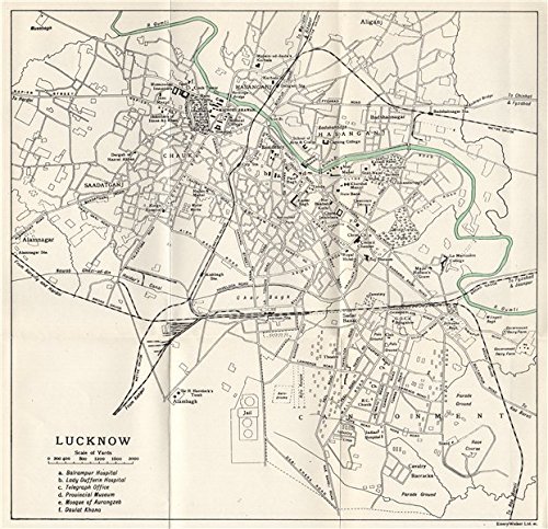 LUCKNOW. Town city plan showing key buildings. India, 1965 vintage map ...