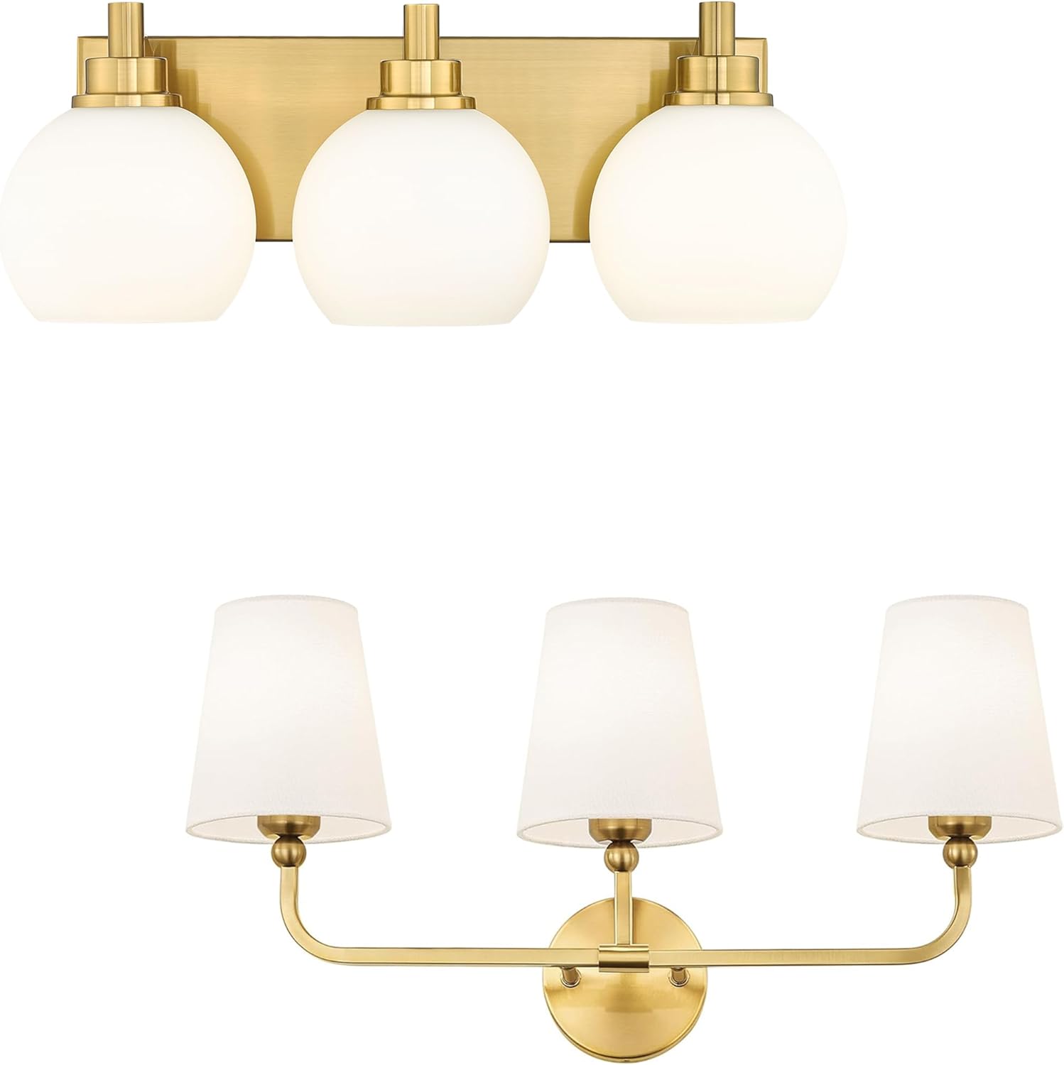 METWET Bathroom Light Fixtures, Vanity Lights Over Mirror 3-Light with Flared White Fabric Shade ...