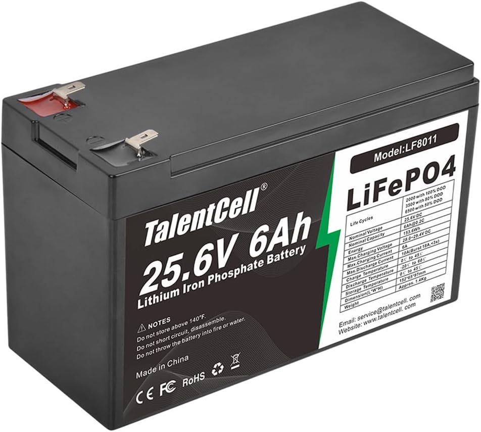 Amazon.com: Talentcell 24V 6Ah LiFePO4 Battery Pack LF8011, 25.6V 153.6Wh Deep Cycle ...
