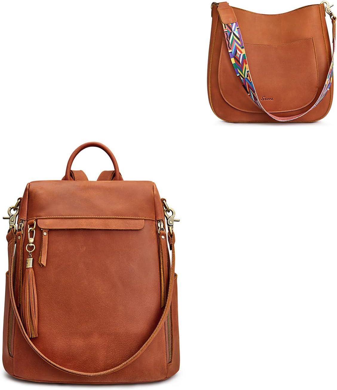 Amazon.com: S-ZONE Women Genuine Leather Backpack Purse bundle with ...