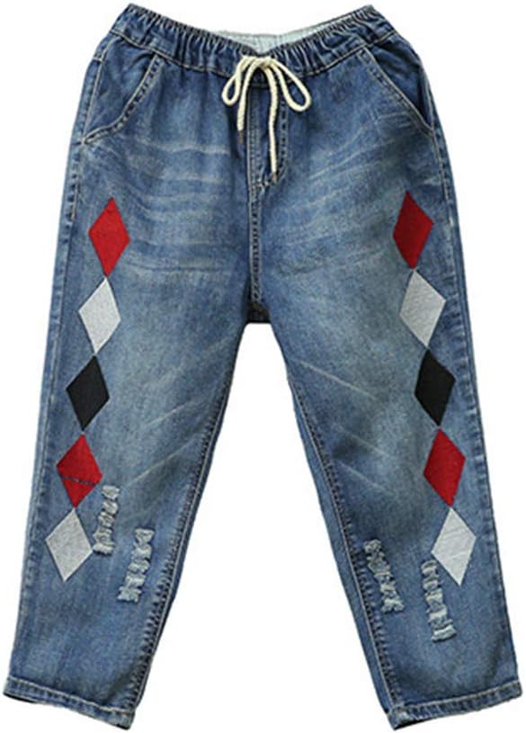 Lavnis Women's Cropped Jeans Cotton Loose Denim Pants Casual Elastic ...