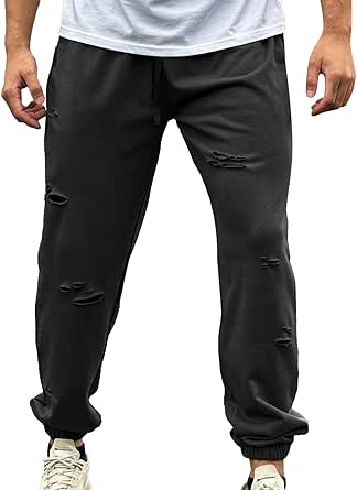 Amazon.com: Men's Distressed Sweatpants Tapered Gym Running Workout ...