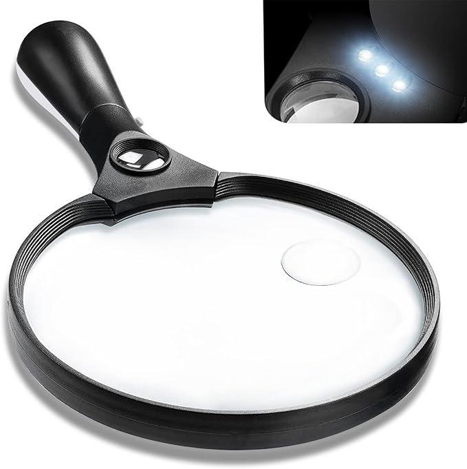 Amazon.com: Large Magnifying Glass with Light - Coin Magnifier 𝟏𝟎𝐗 𝟐𝟓𝐗 ...