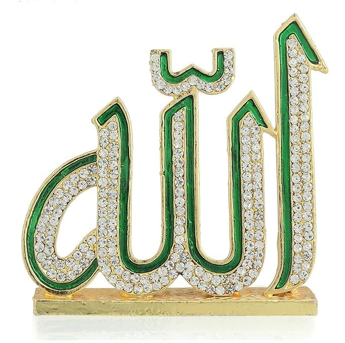Buy Islamic Religious Symbol Metal Green Color Allah Idol for Car ...