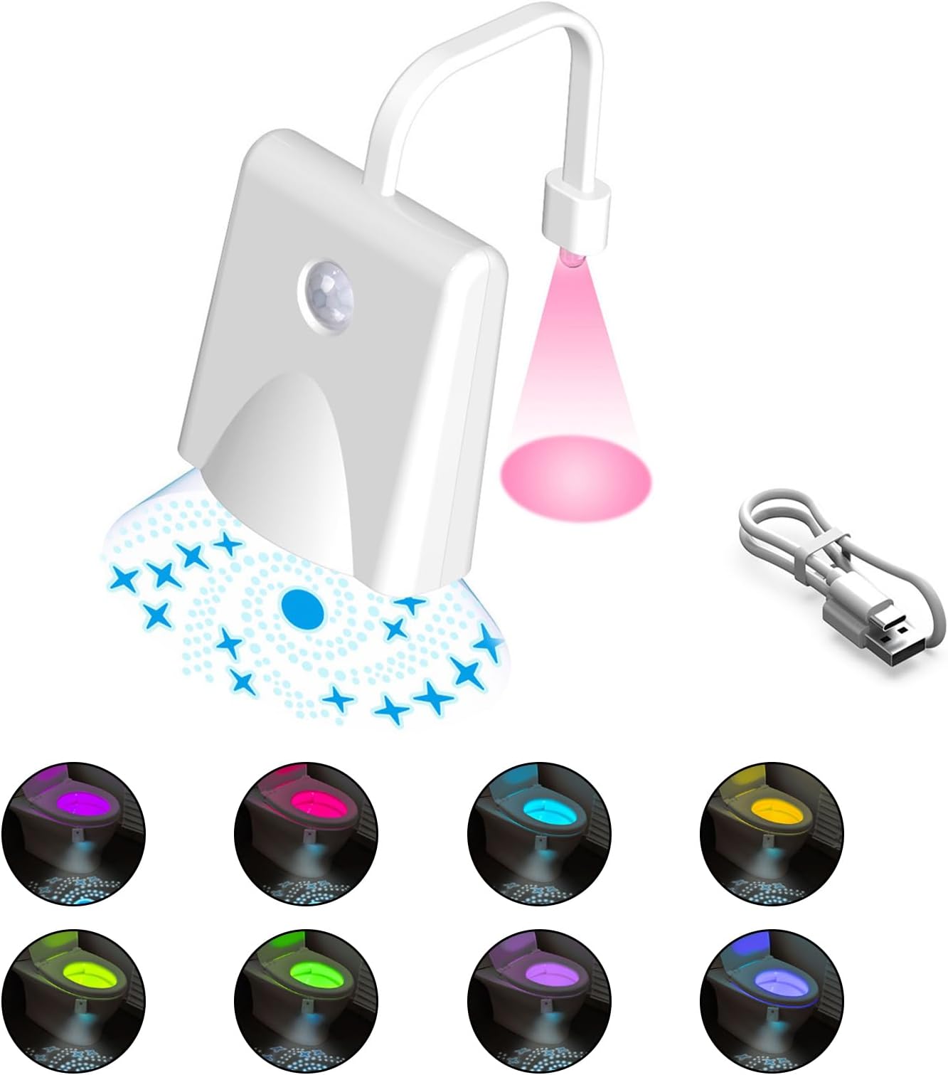 LEDHOLYT Toilet Night Light, Rechargeable Motion Sensor Activated Color ...