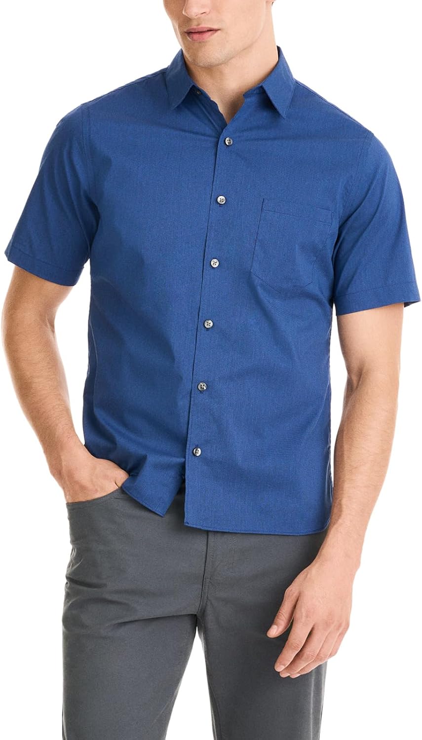 Amazon.com: Van Heusen Men's Essential Woven Solid Short Sleeve Button ...