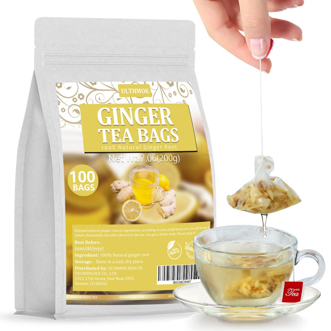 Premium Ginger Tea,100 Tea Bags,100% Pure Ginger Root,No Additives ...