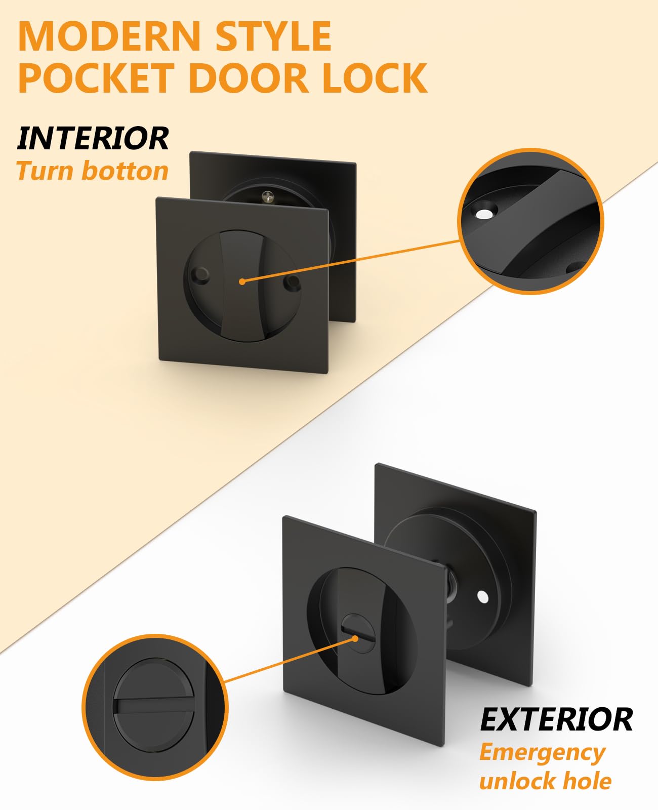 Snapklik.com : Asidrama Matte Black Square Pocket Door Lock, Pocket ...