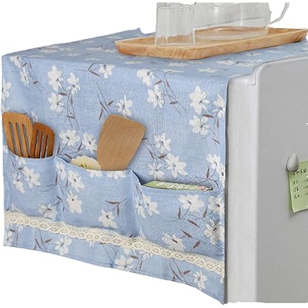 BAREPEPE Refrigerator Cover for Top with Pockets Cotton Linen Cloth ...