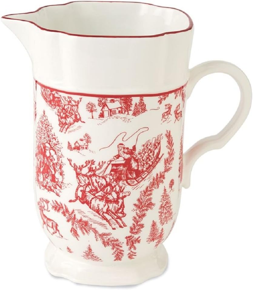 Amazon.com: Mud Pie Toile Pedestal Ceramic Pitcher, Red : Home & Kitchen