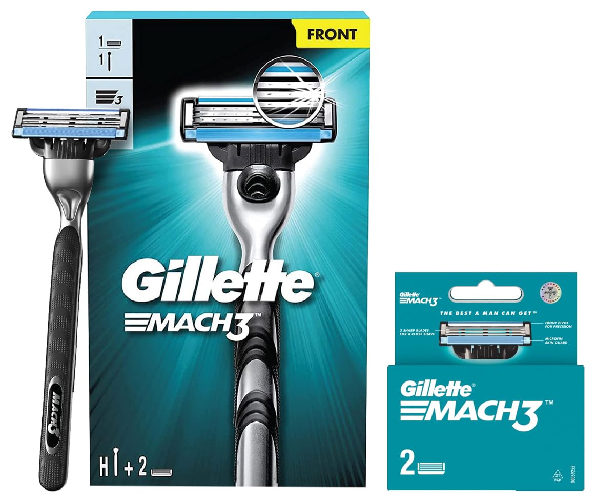Gillette Men's Mach 3 Shaving Razor (Handle + 2 Cartridge) & Mach 3 ...