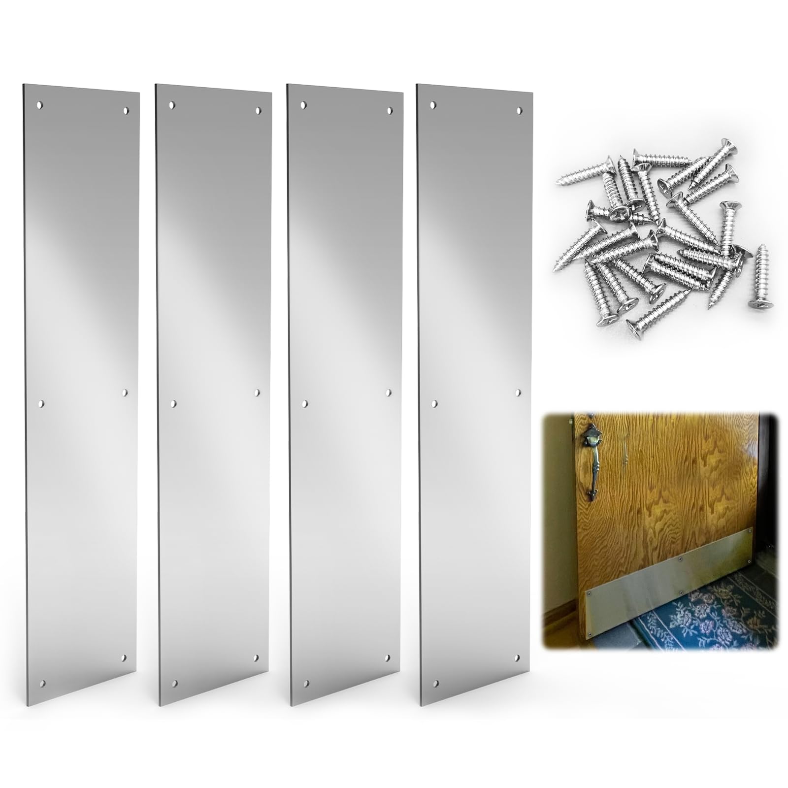 Fixirons 4 Pcs Door Kick Plate Stainless Steel Door Push Plate 16 x 4 ...