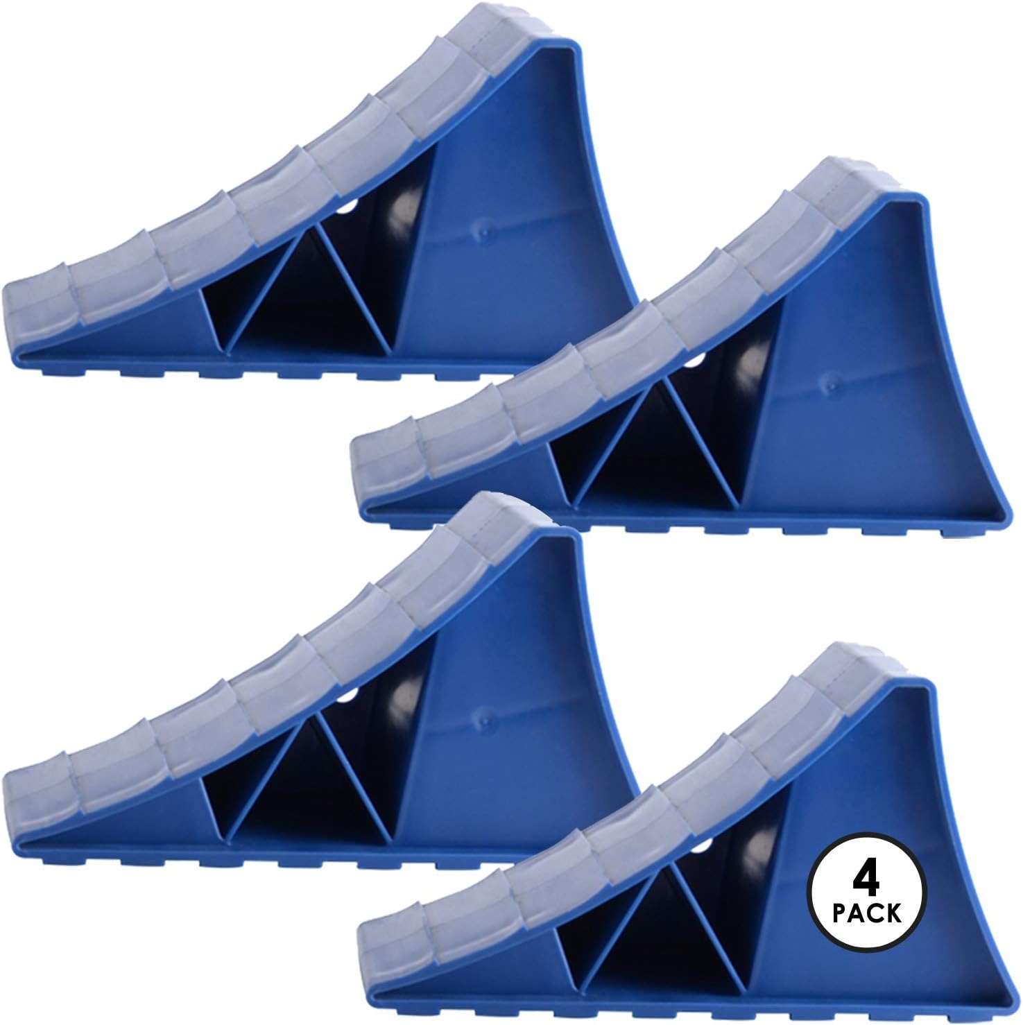 RV Wheel Chock (Blue) - Heavy Duty Plastic Surface RV Leveling Blocks ...