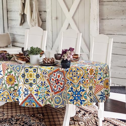Amazon.com: Yighty Buffalo Plaid Oval Tablecloth 60x84 Inch, Blue and ...