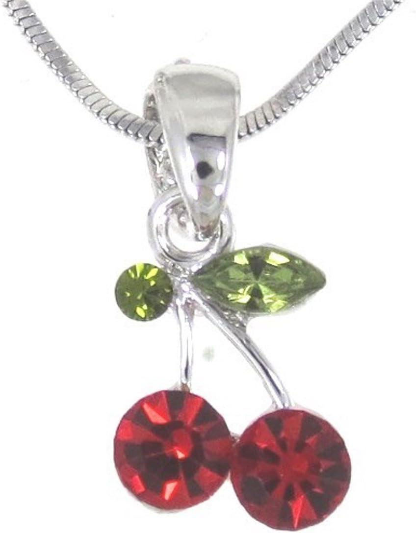 Amazon.com: New Red Cherry Crystal Pendant Charm Silver Tone Necklace ...