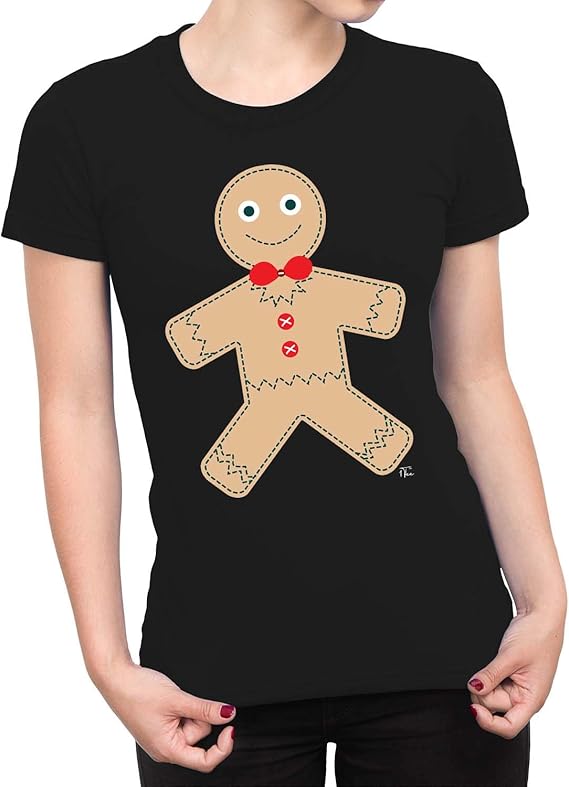 1Tee Womens Christmas Gingerbread Man T-Shirt : Amazon.co.uk: Fashion