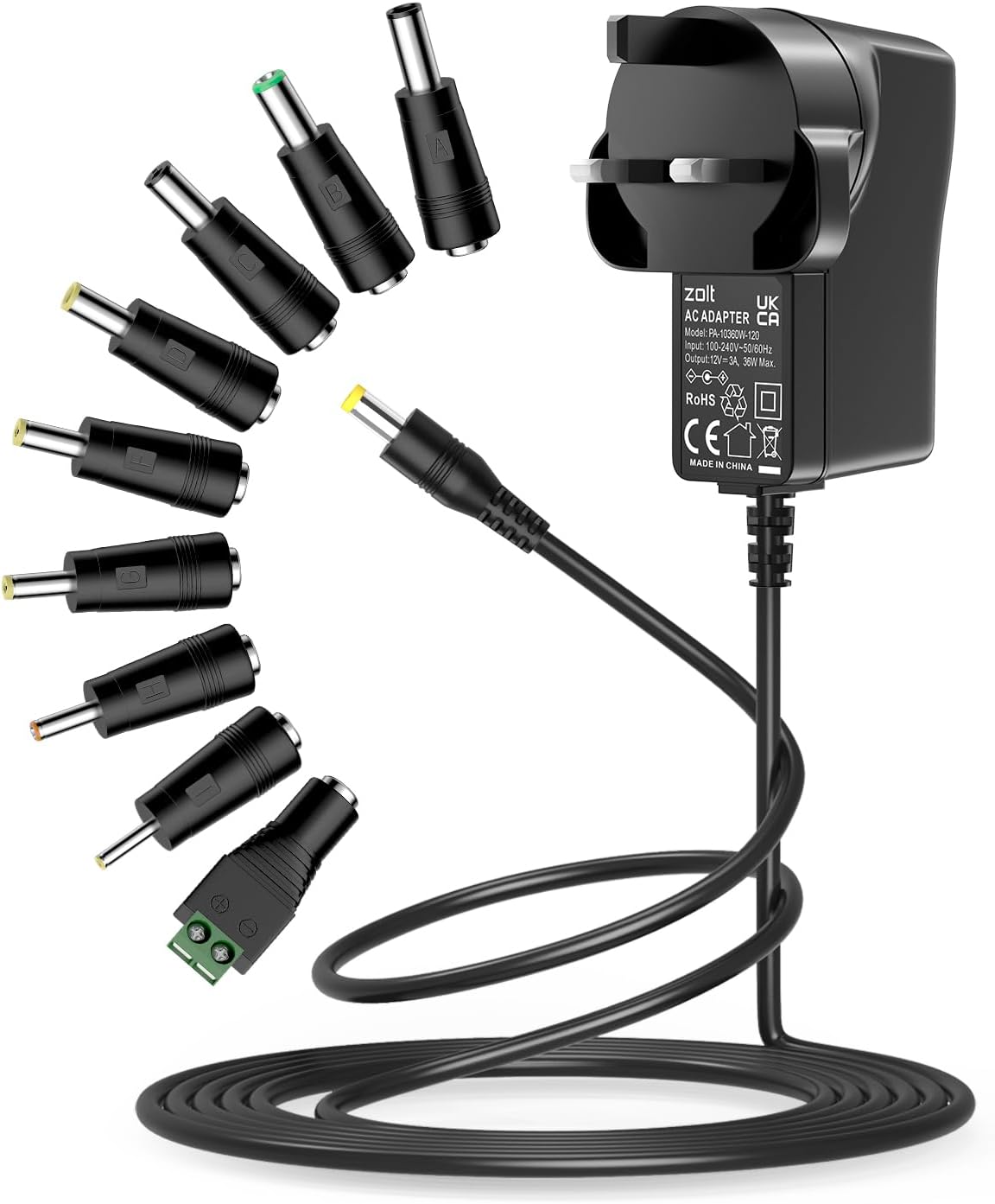 Zolt 12V 3A Power Supply Universal AC DC Adapter Transformer with 9 DC ...