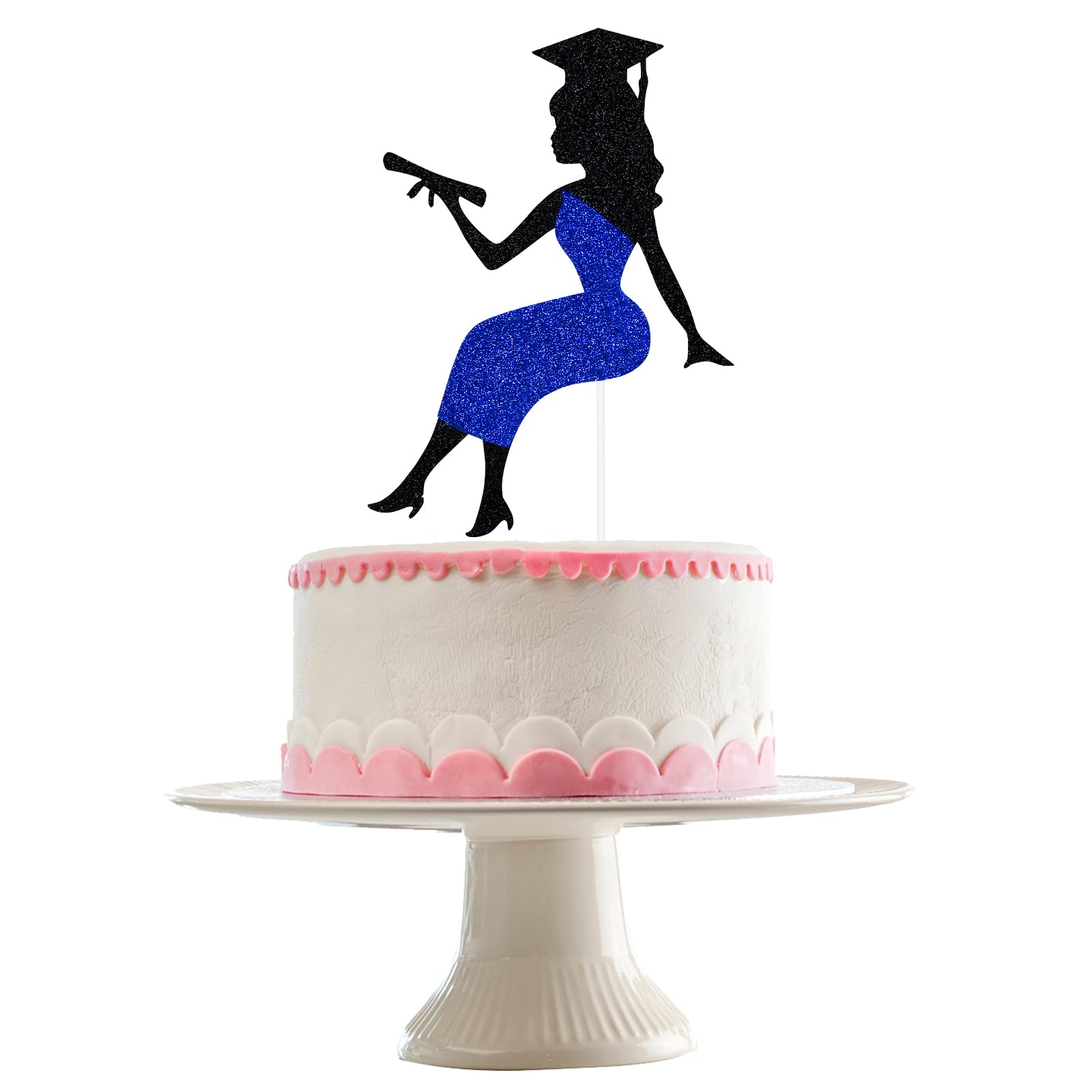 Graduation Cake Topper Girl Blue Glitter 2022 Graduation Decorations ...