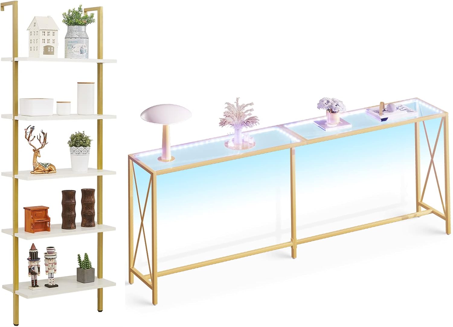 Amazon.com: SUPERJARE Modern Ladder Shelf and 70 Inch Console Table ...