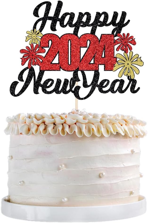 Festiko® Happy 2023 New Year Cake Topper - Gold Red Glitter 2023 New ...
