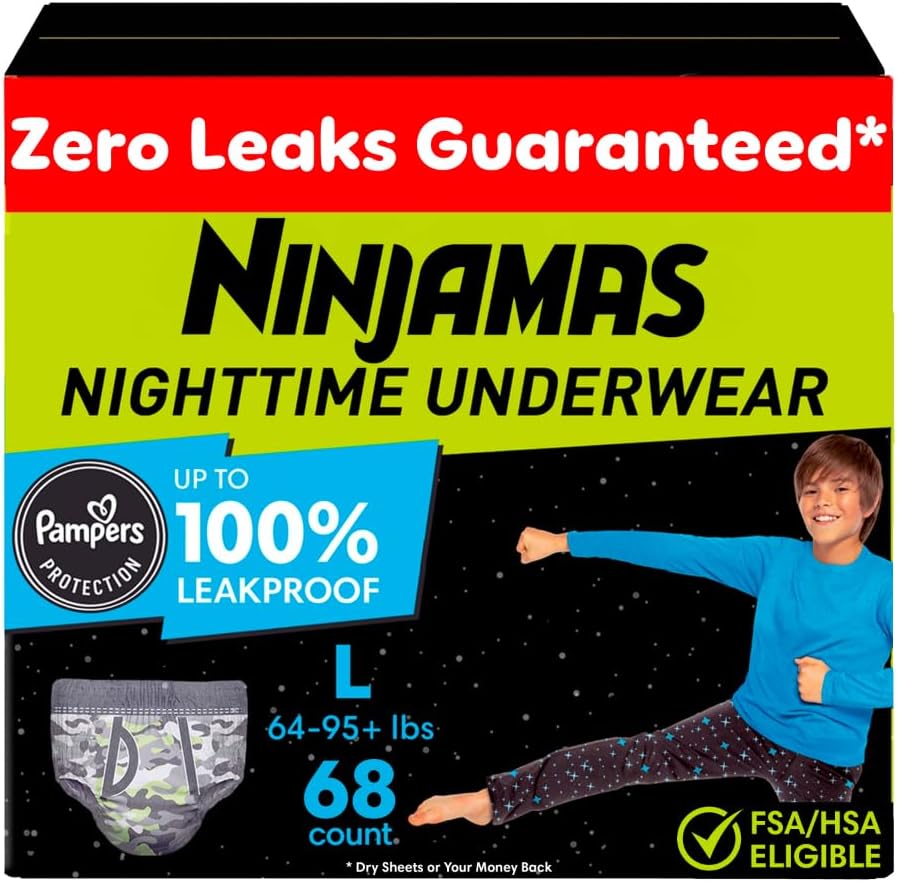 Ninjamas Pampers Nighttime Bedwetting Underwear Boy, Size 8, 68 Count ...