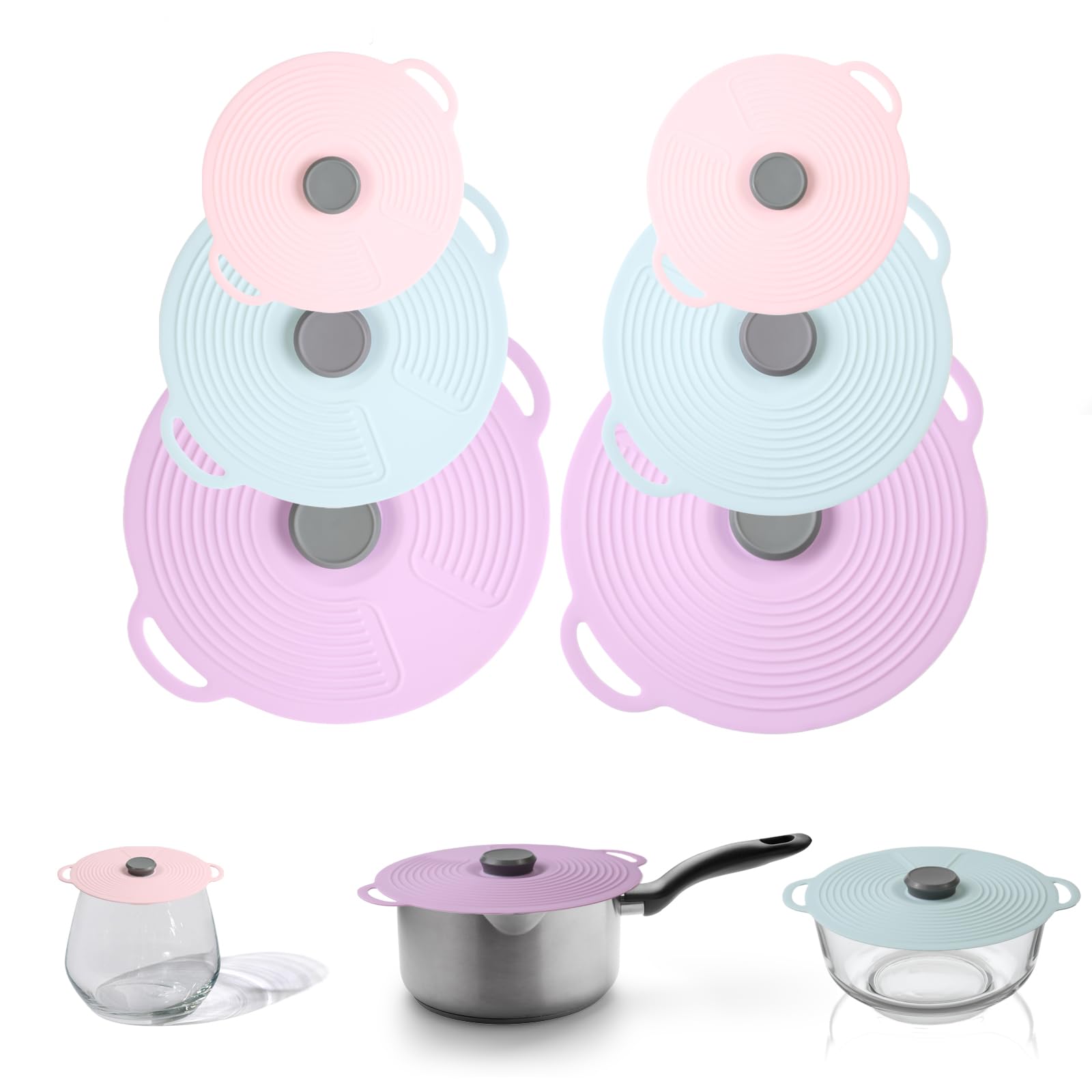 Amazon.com: Universal 6 Pack Silicone Lid Set: Microwave Splatter Cover ...