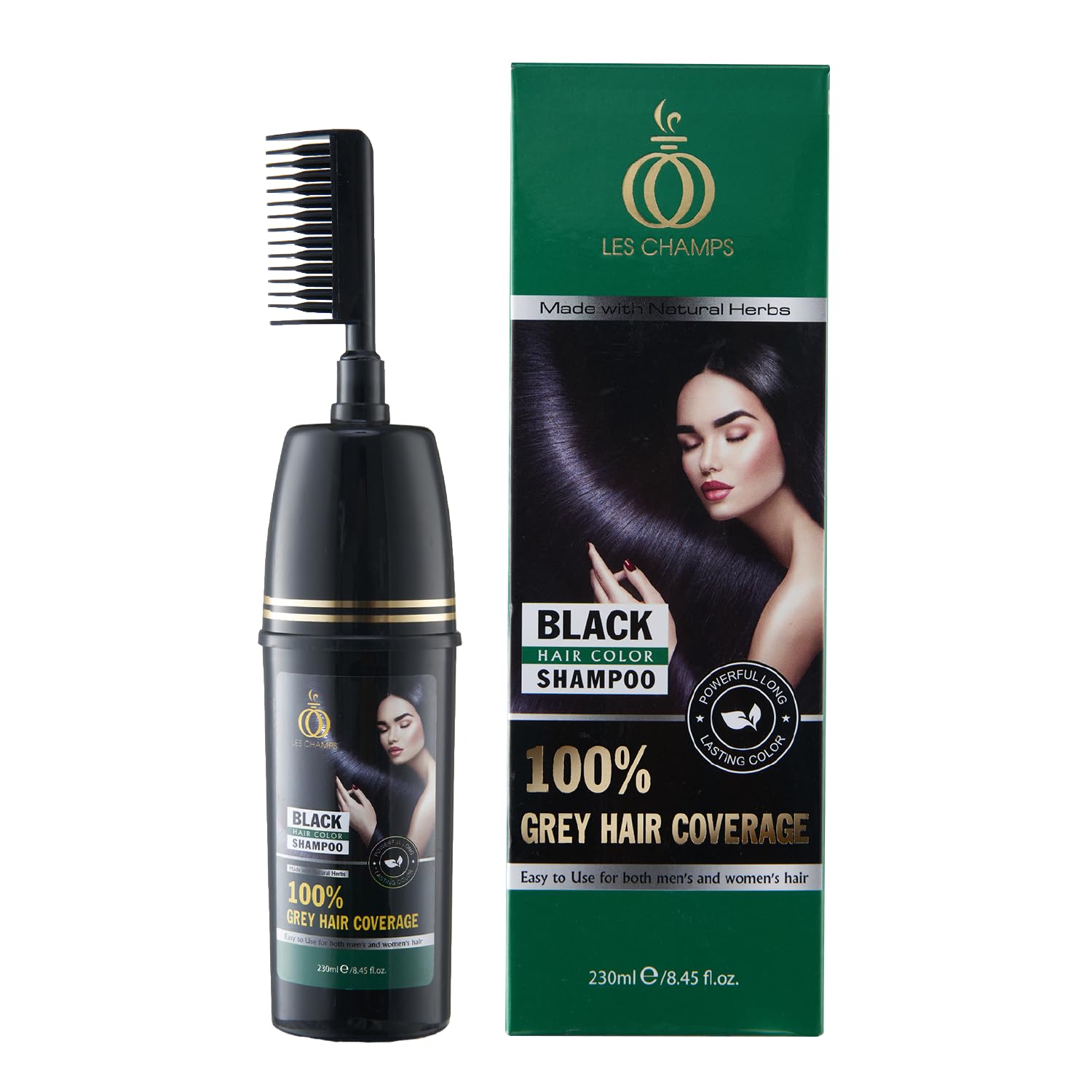 Amazon.com : LES CHAMPS 8.45 Fl Oz Black Hair Dye Shampoo for Grey Hair ...