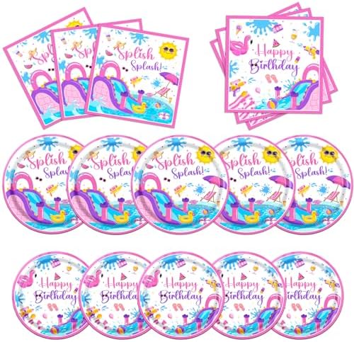 Amazon.com: TEMYAXU Pink Splish Splash Birthday Decorations, 60 Pcs ...